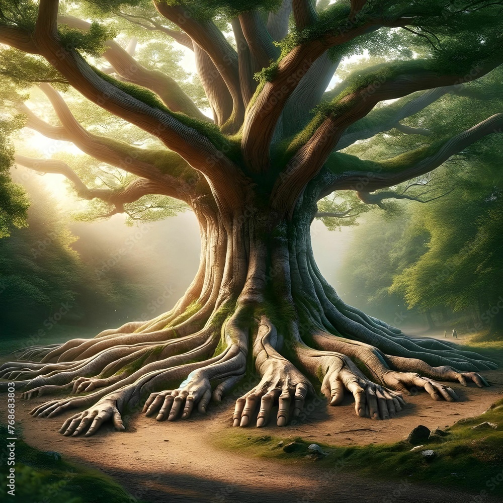 An Ancient Oak Tree with Roots Shaped Like Hands, Illustrating The ...