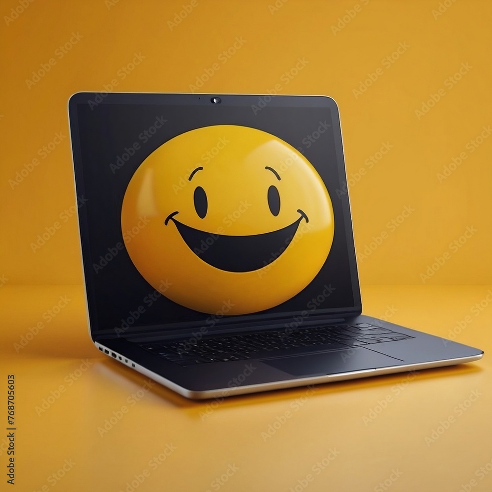AI art of laptop screen with smiley face and thumbs-up, promoting ...
