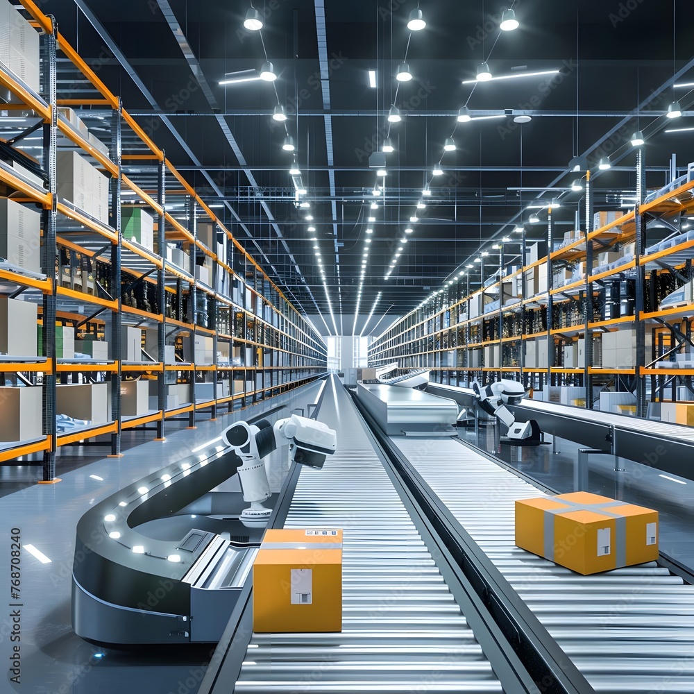 Futuristic distribution center with advanced logistics technology and ...