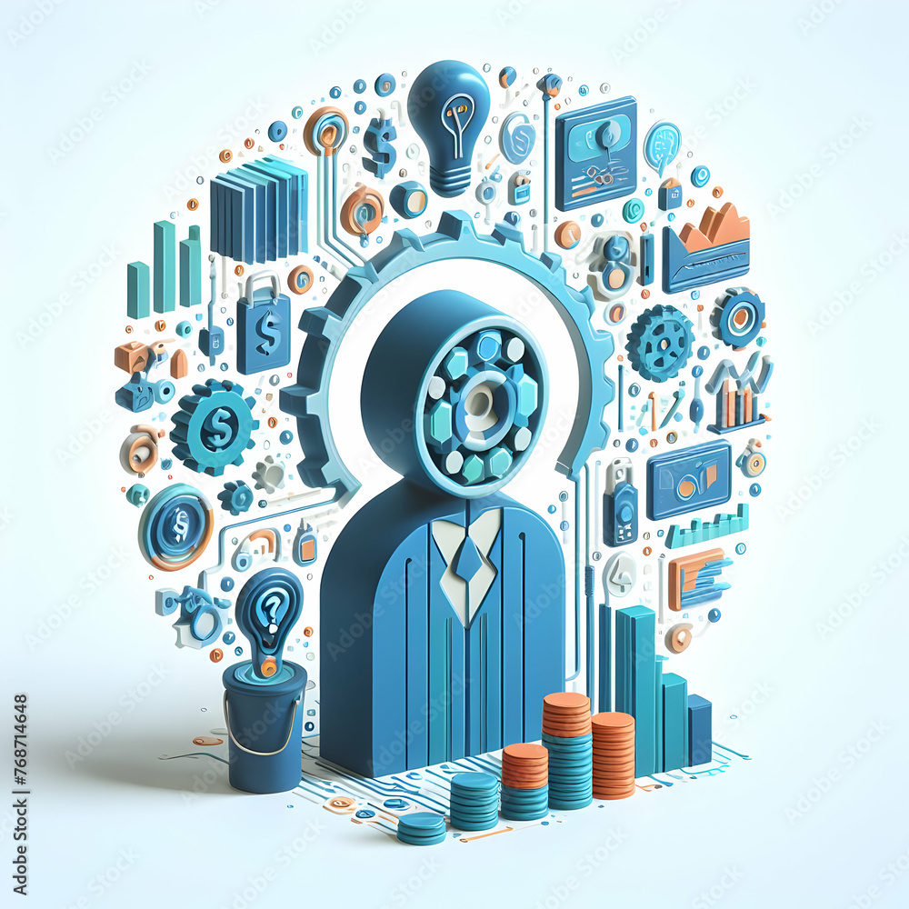 3D flat icon for business as AI financial advisor interface in digital ...