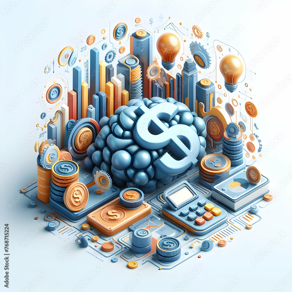 3D flat icon for business as Smart Finance with AI in digital with ...