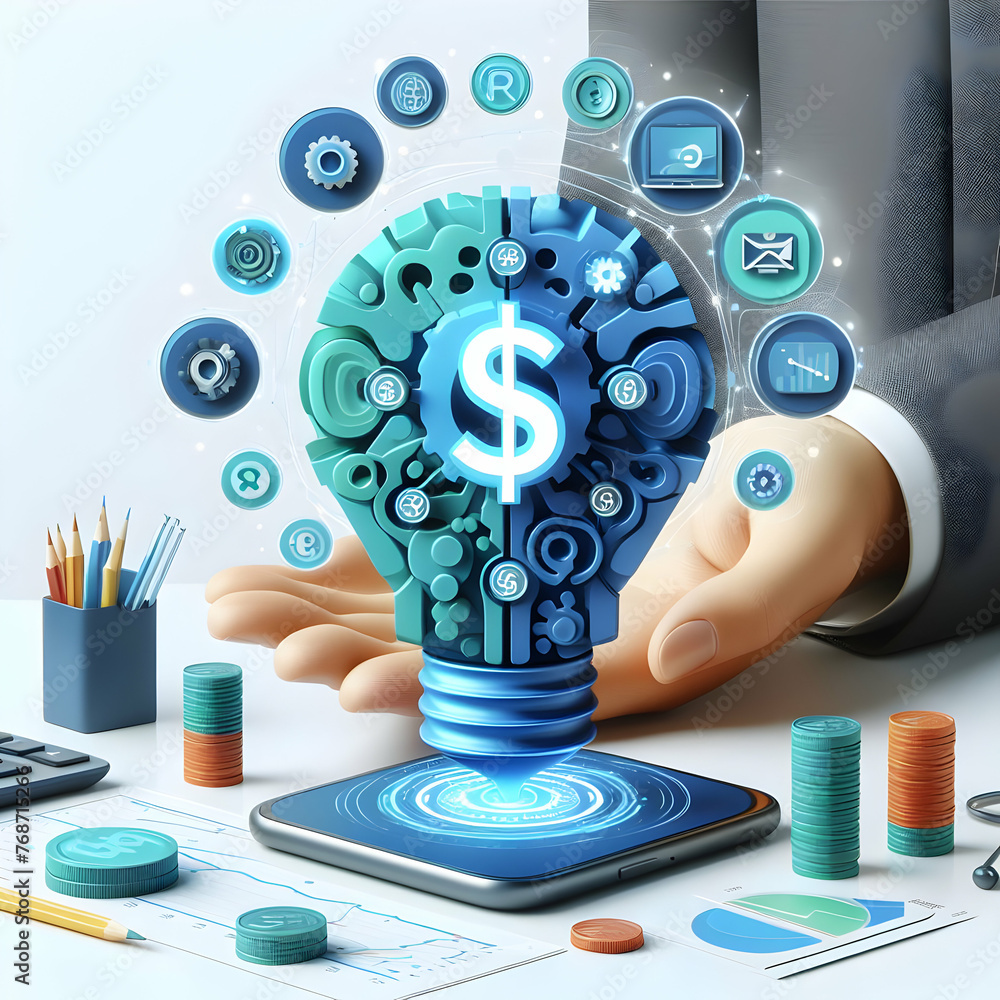 3D flat icon for business as Smart Finance with AI in digital with ...