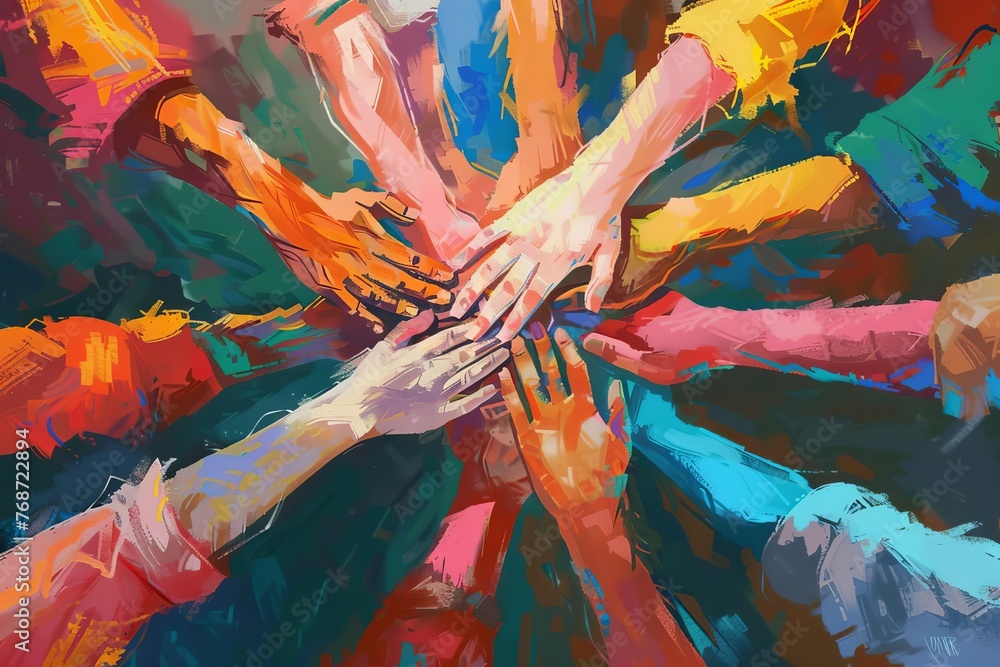 Multiethnic team of people joining hands together in unity, solidarity ...