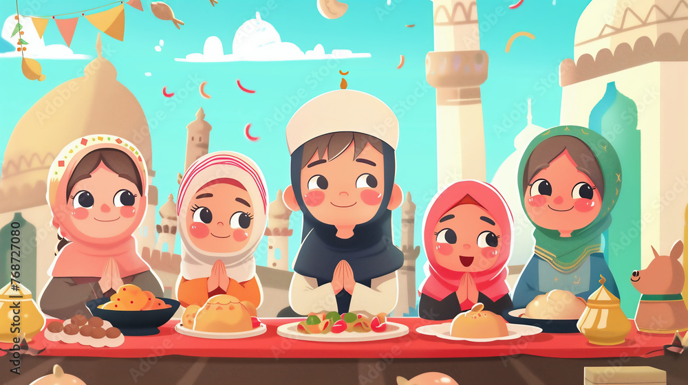 Ramadan clip art - set of Ramadan cartoon characters and design ...