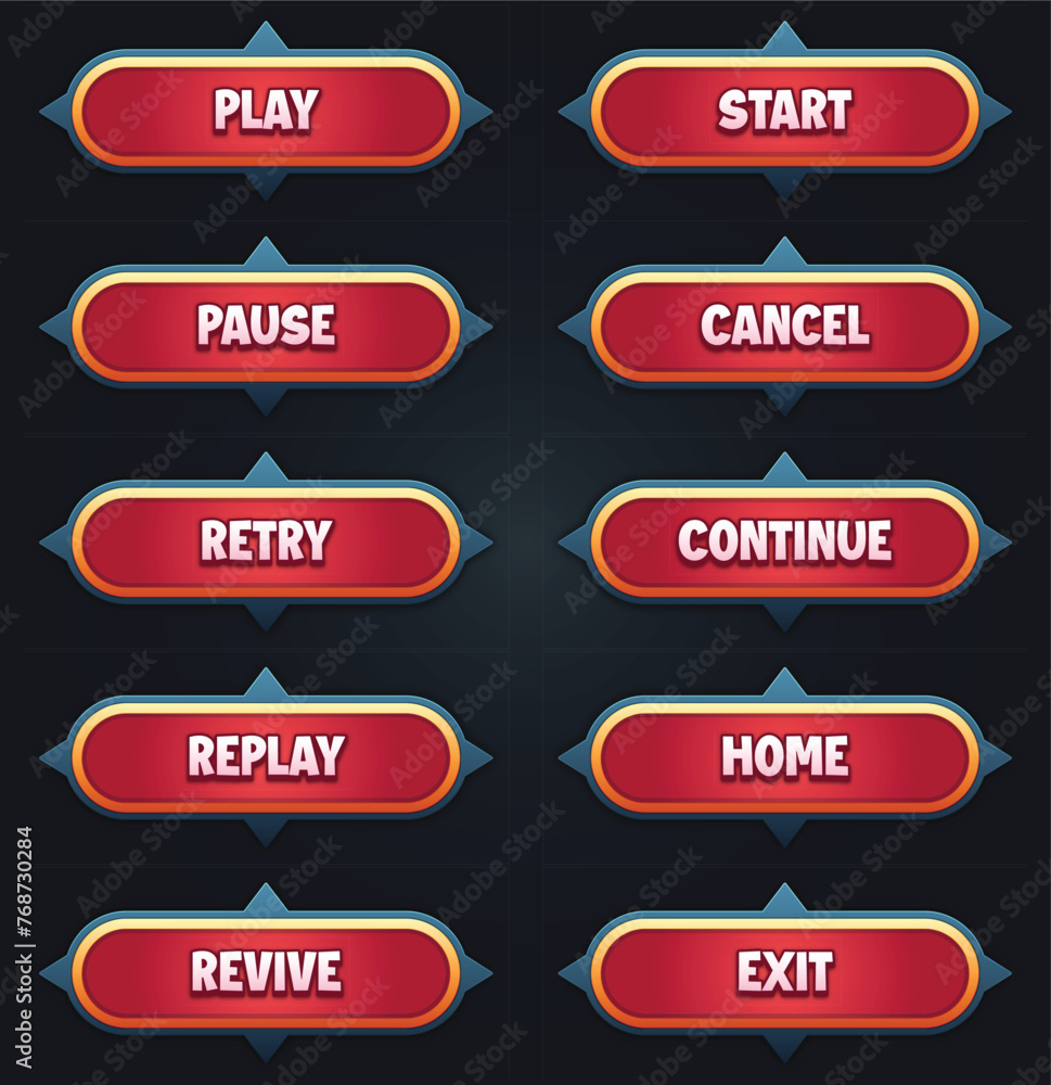 Game ui set of red buttons with editable text effect gui to build 2d ...