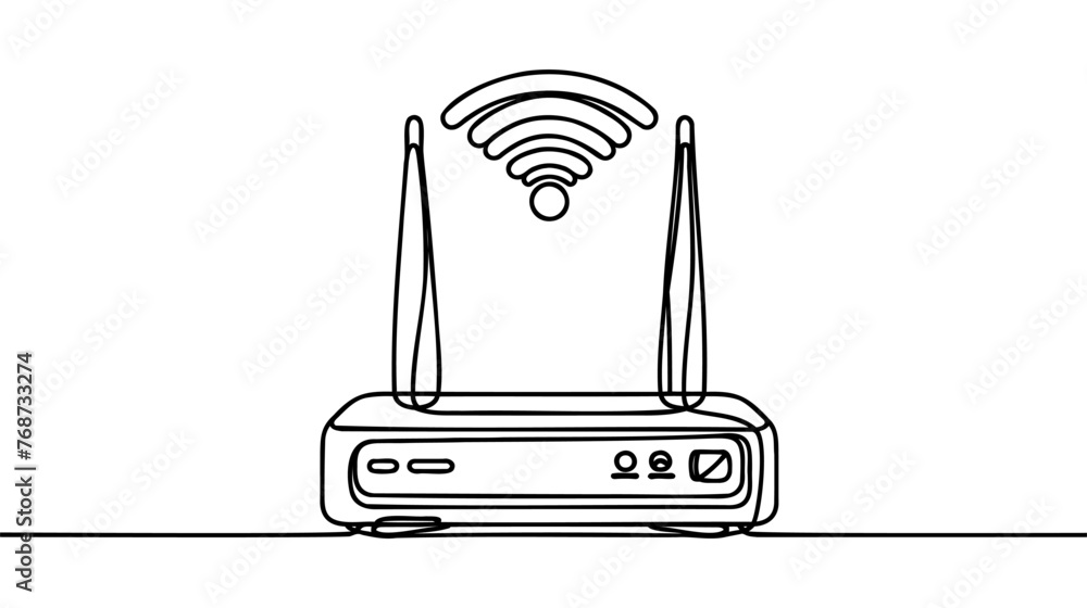 Continuous one line drawing of wireless internet router in silhouette ...