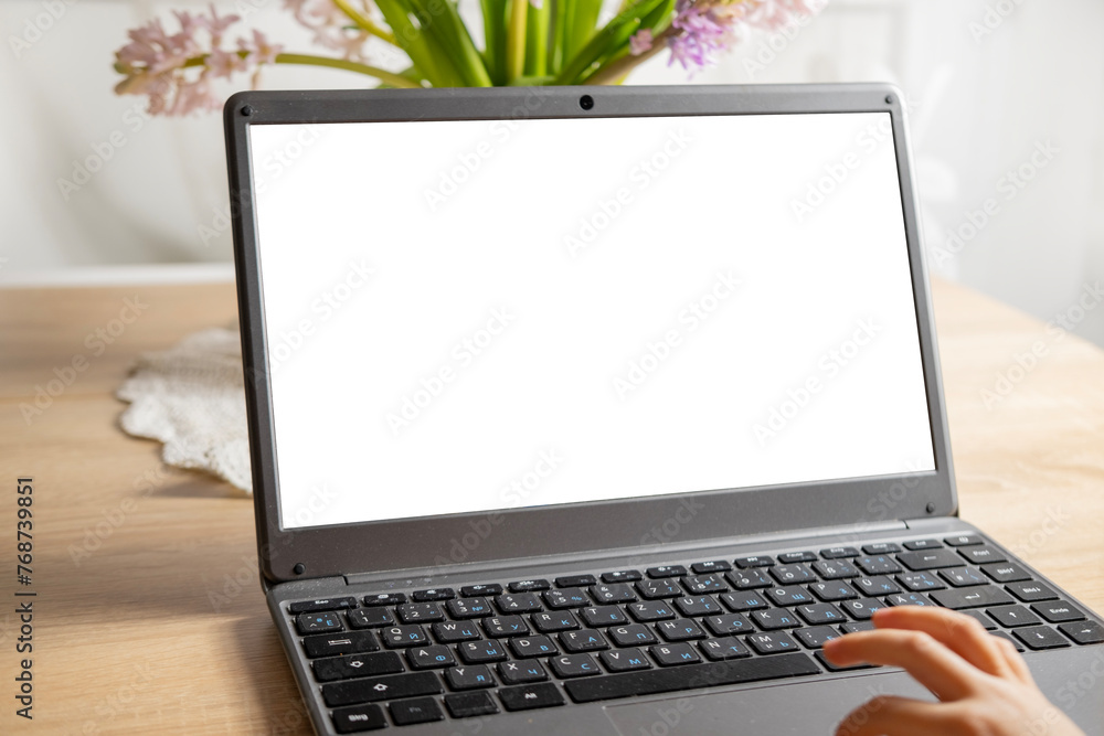 preschool girl studying distance learning course, using computer ...