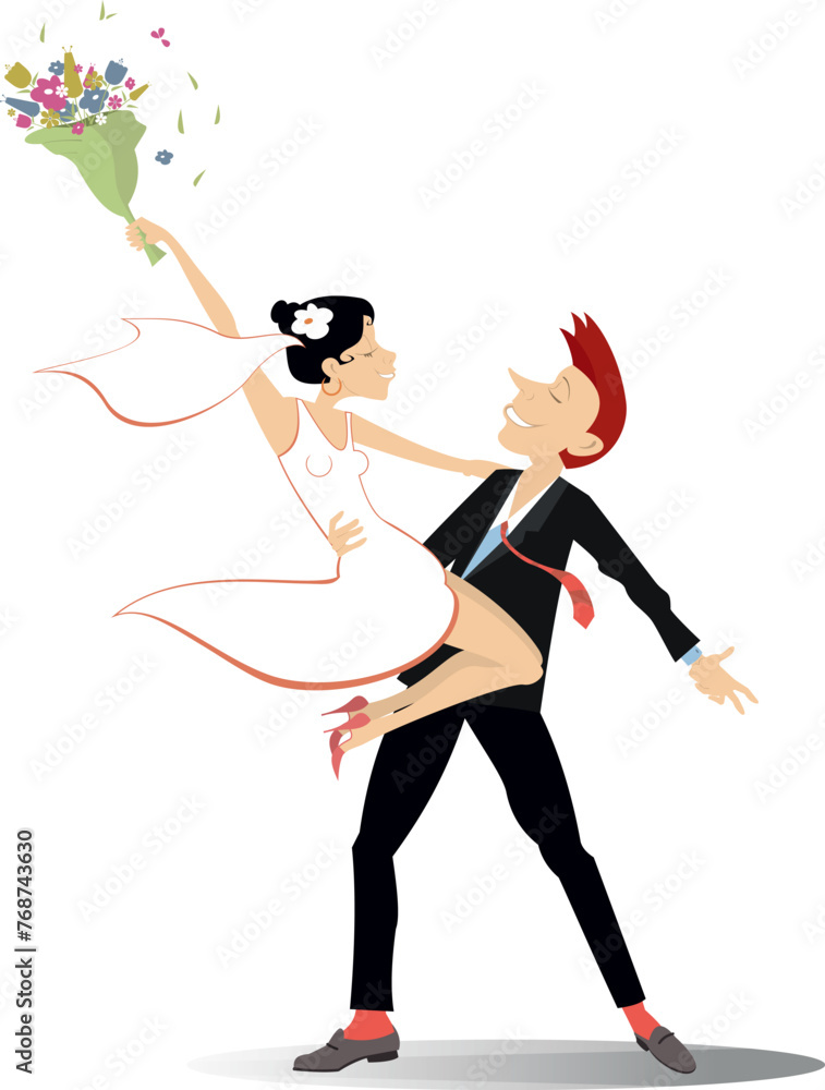Dancing married wedding couple illustration. Dancing happy man and ...