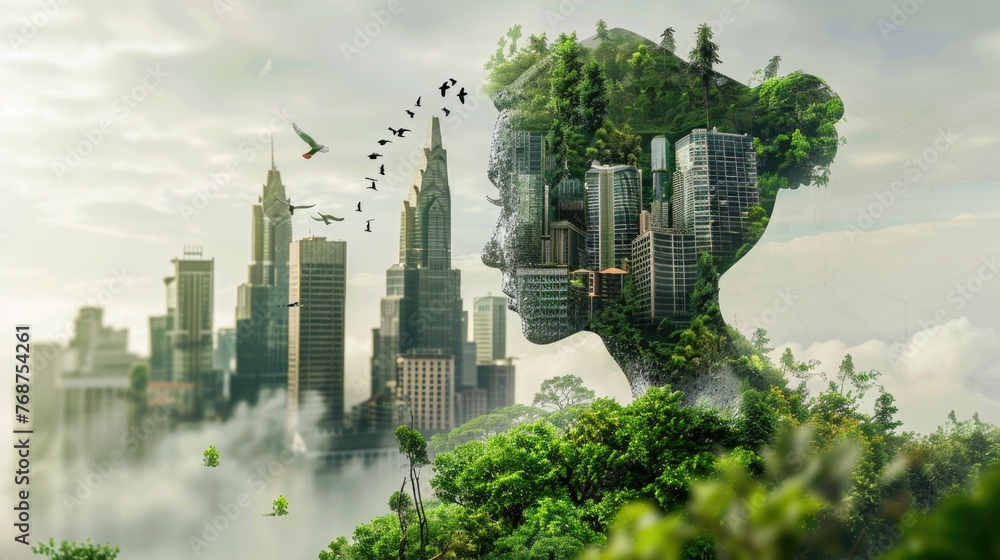 Sustainable environment concept. The image depicts human thinking ...
