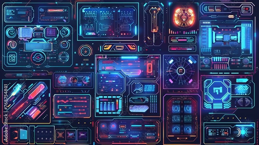 A collection of HUD frames, encapsulating futuristic modern user ...