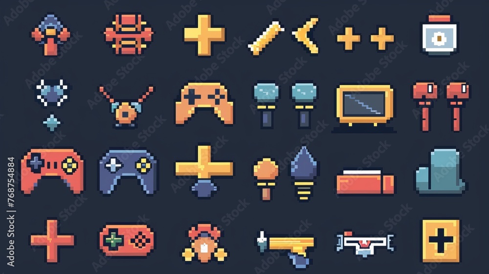 A collection of minimalist pixel art vector objects, meticulously ... A collection of minimalist pixel art vector objects, meticulously ...