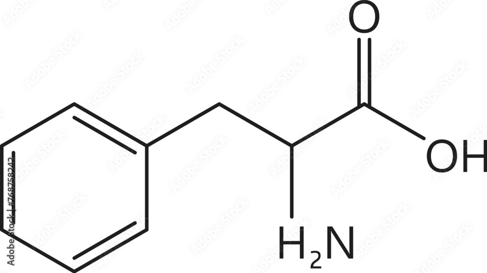 Amino acid, Phenylalanine, chemical formula and essential chain vector ...