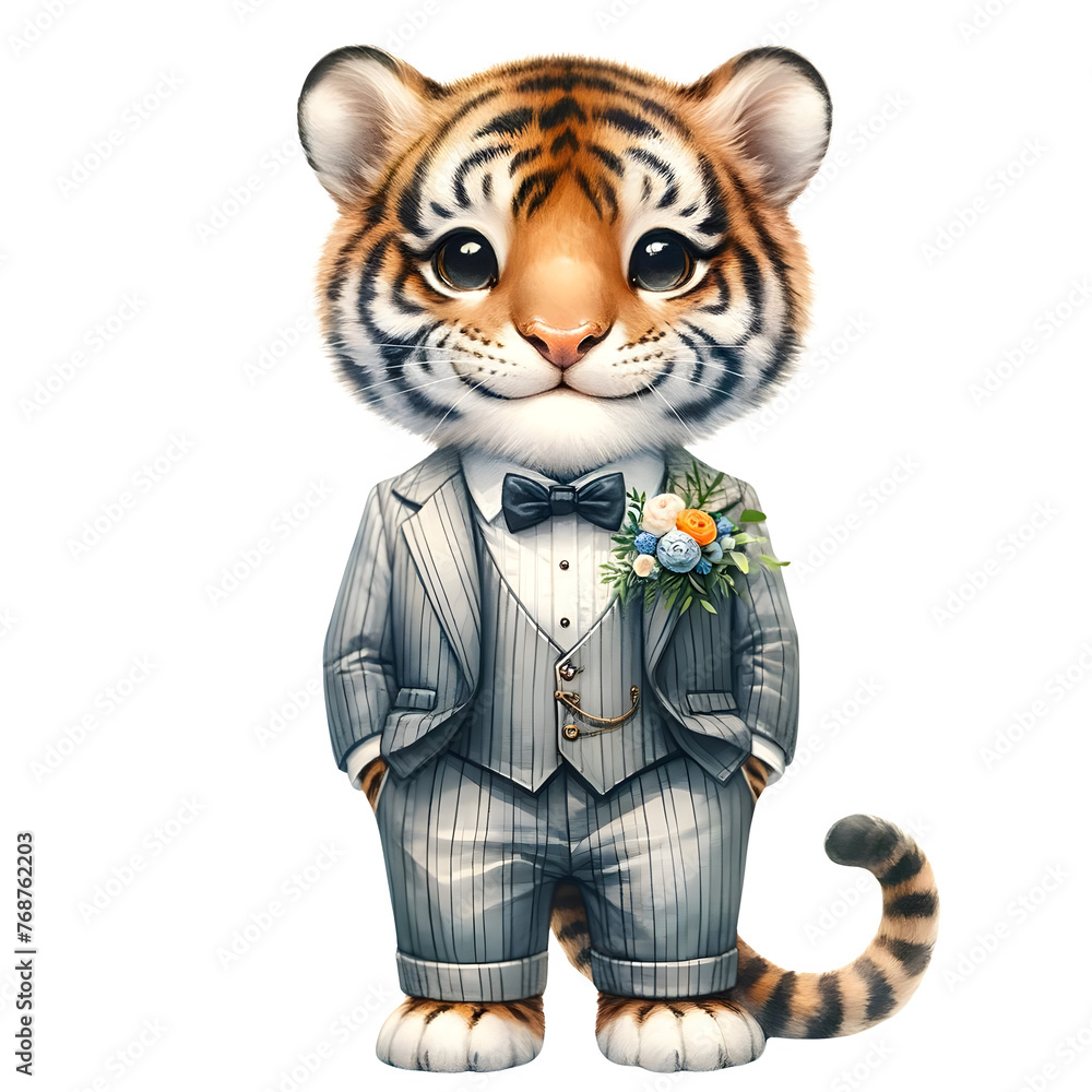 Cute watercolor animal character with wedding costume as a groom for ...