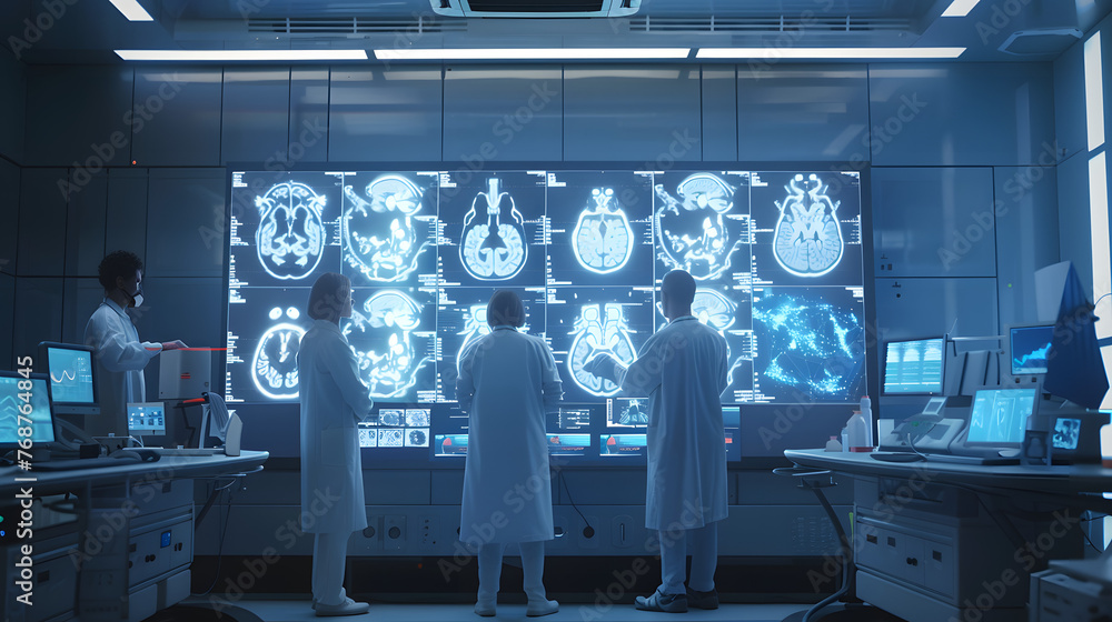 Hospital research lab: Neurologists watch TV, analyze MRI brain scans ...