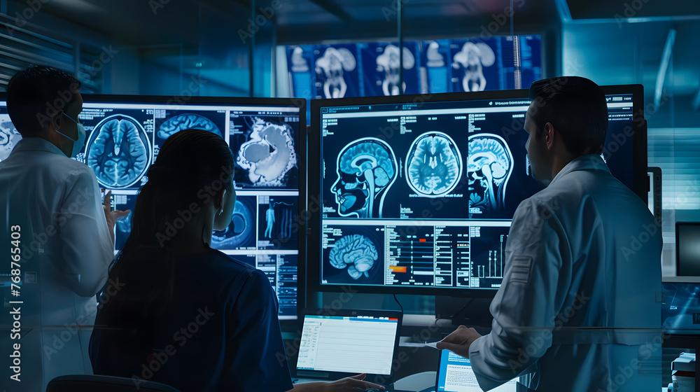Hospital research lab: Neurologists watch TV, analyze MRI brain scans ...