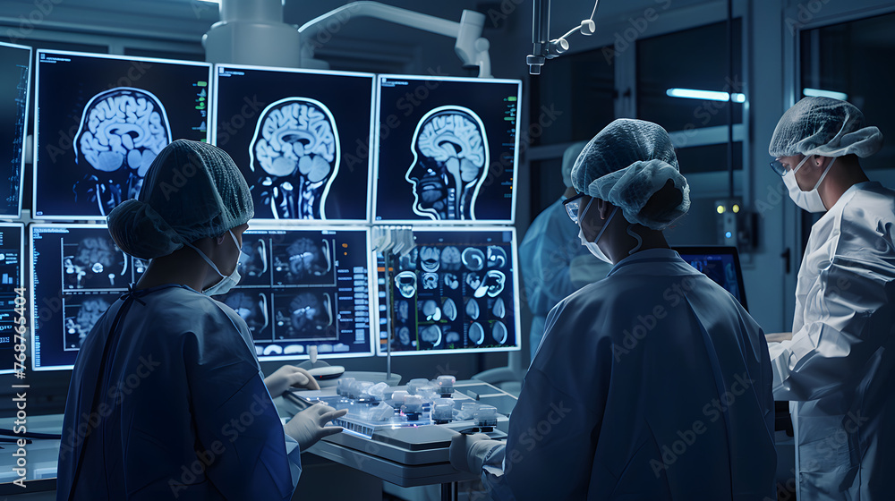 Hospital research lab: Neurologists watch TV, analyze MRI brain scans ...