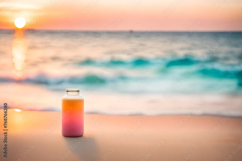 gradient colored body lotion cream container on the shoreine , pink to ...