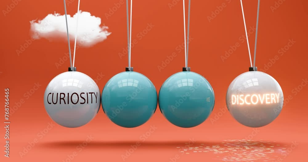 Vidéo Stock Curiosity leads to discovery. A Newton cradle metaphor in ...