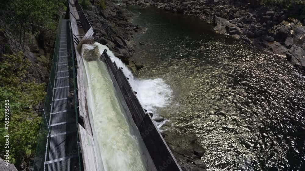 log flume of the historic restored wooden raft channel or timber slide ...