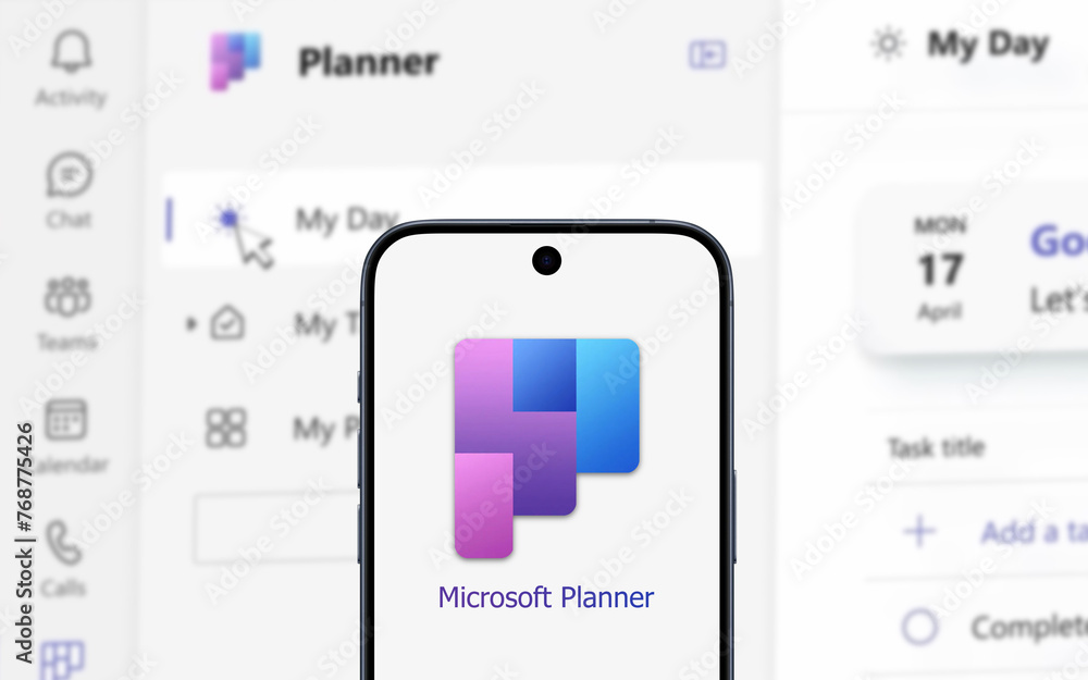 New Microsoft Planner logo is displayed on a modern smartphone ...
