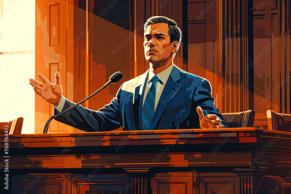 Passionate Public Defender Making Case Presentation to Judge in Cropped ...