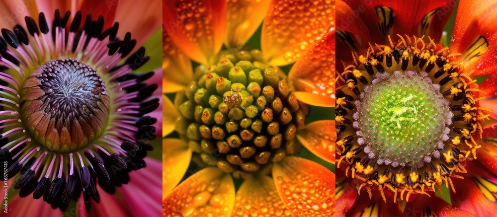 This close-up shows the intricate details of a colorful flower with ...