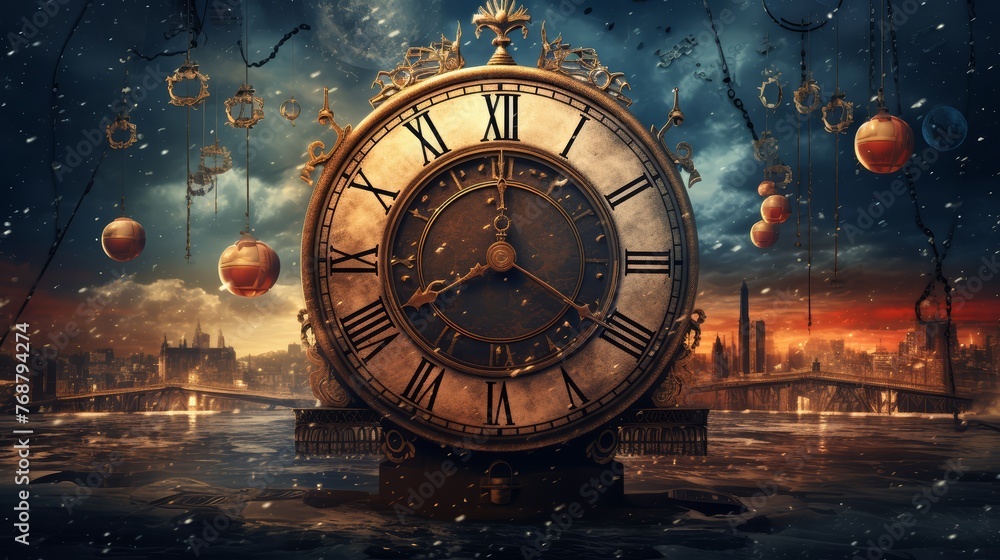 Timekeeper on Top: A Grand Clock Towering Over a City Building Stock ...