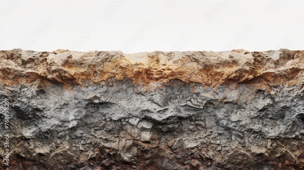 A detailed close-up of natural geological strata, showcasing layers of ...