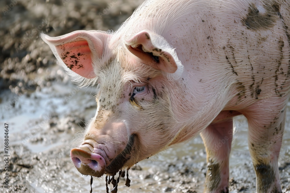 pig with mud dripping from its side Stock Photo | Adobe Stock