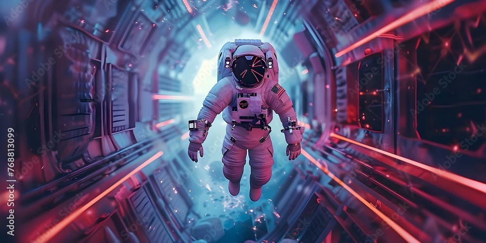 Astronaut in a Futuristic Space Station Interior: Seeking Rescue from a ...