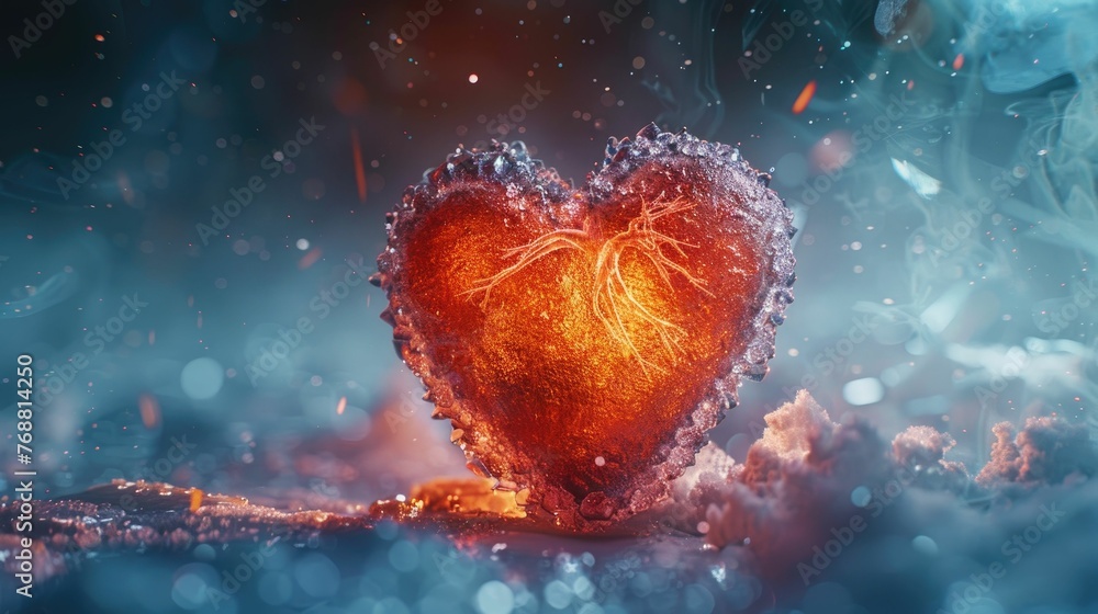 Animated inflammation around a heart being soothed by cooling ice ...