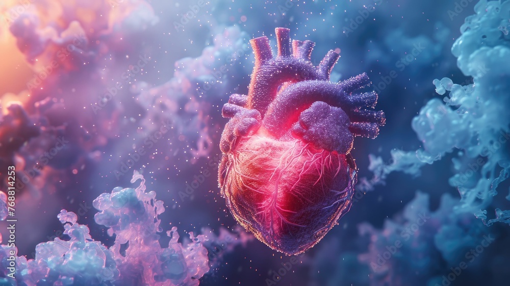 Animated inflammation around a heart being soothed by cooling ice ...