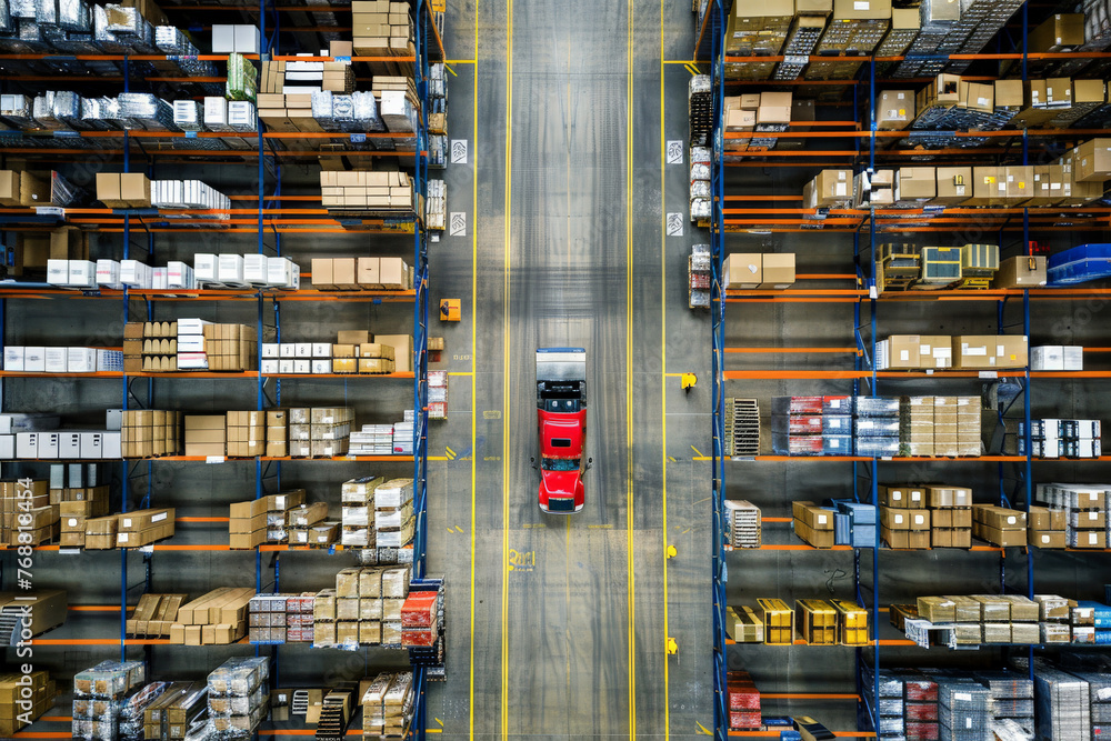 Hustle and bustle of a trucking depot as goods are unloaded from trucks ...
