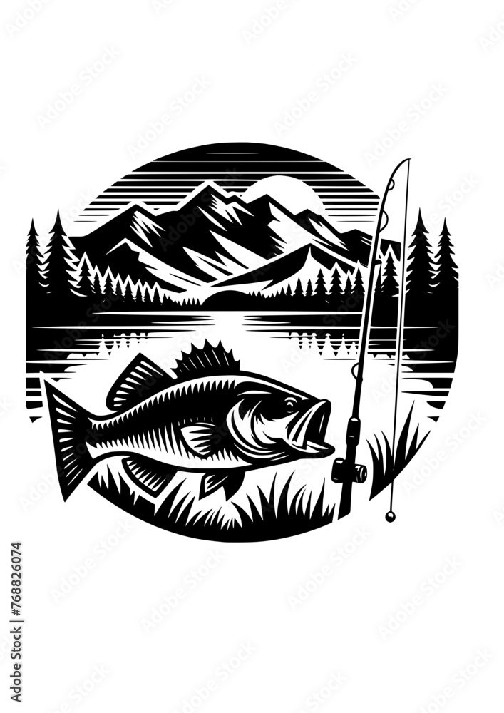 Fishing On Lake Svg, Fisherman With Fishing Rod In Mountain, Landscape ...