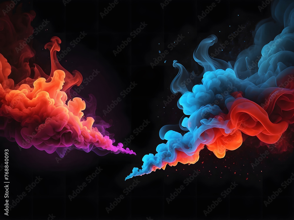 Blue vs red smoke effect black vector background. Abstract neon flame ...
