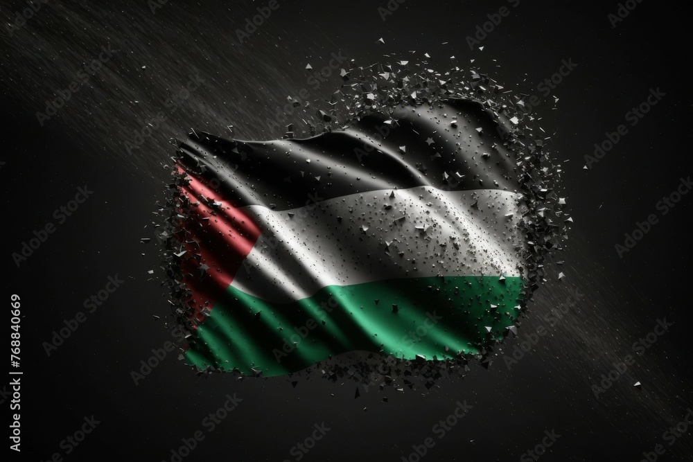 The Palestinian flag, with its iconic black background, is waving in ...