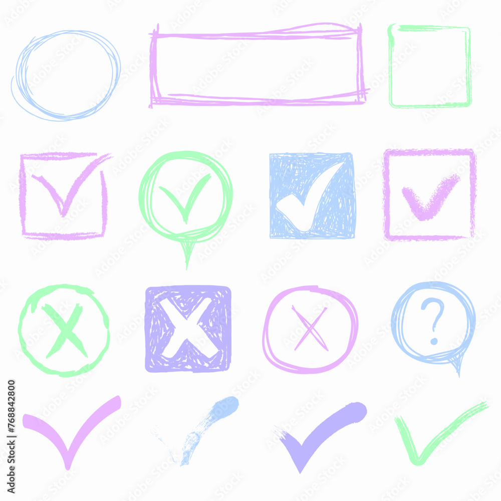 Hand-drawn control signs. Doodle v mark for list items, checkmarks and ...