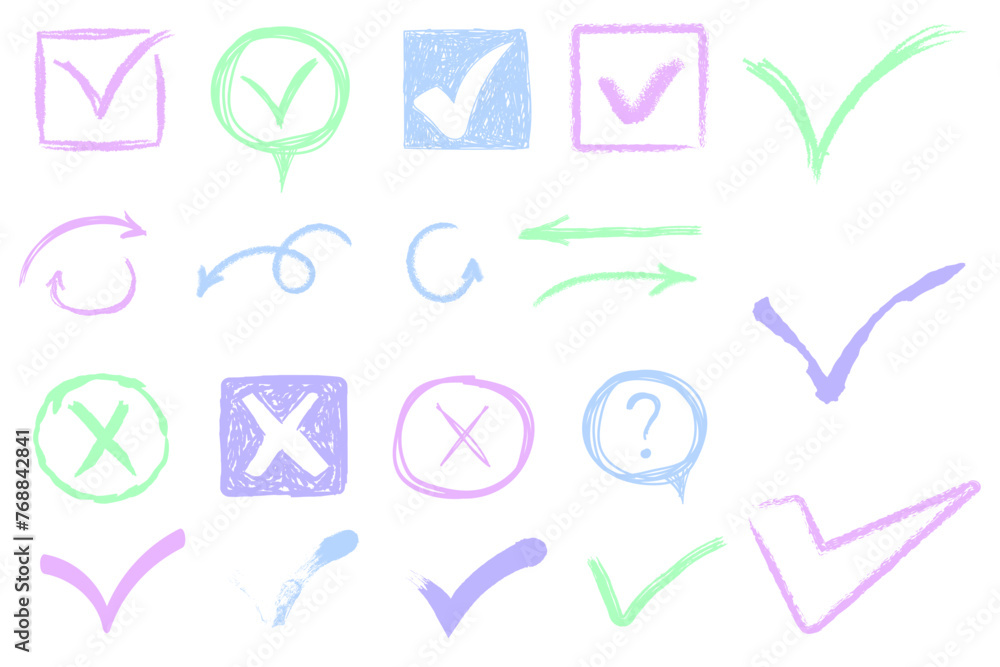 Hand-drawn control signs. Doodle v mark for list items, checkmarks and ...
