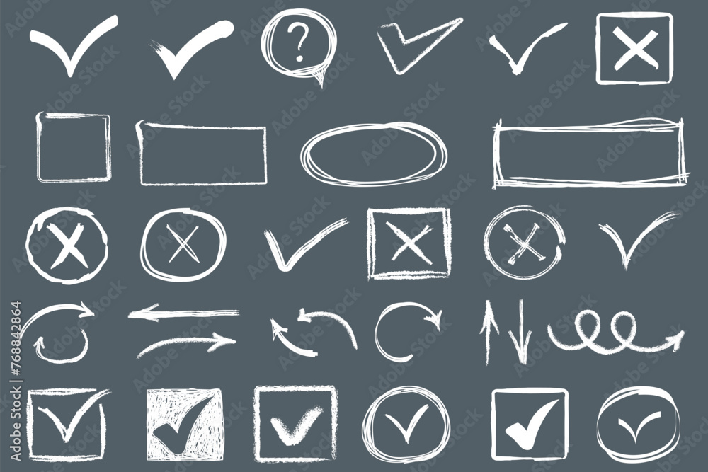 Hand-drawn control signs. Doodle v mark for list items, checkmarks and ...