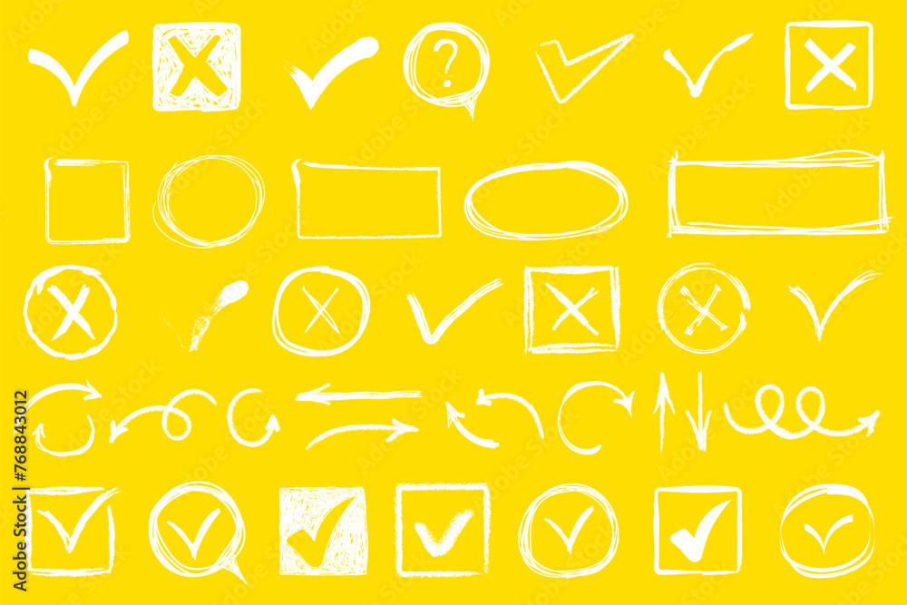 Hand-drawn control signs. Doodle v mark for list items, checkmarks and ...