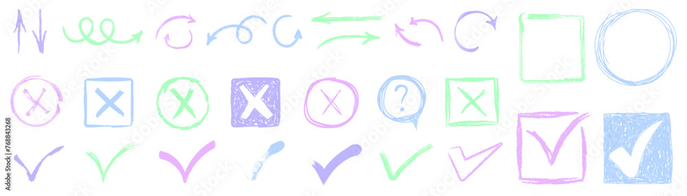 Hand-drawn control signs. Doodle v mark for list items, checkmarks and ...