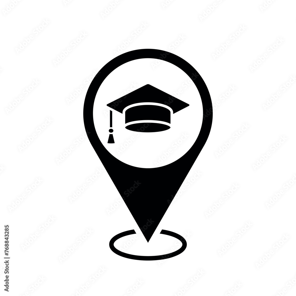 school location map pointer, graduation hat icon with location pin ...