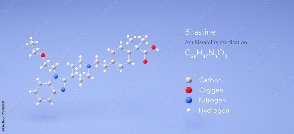 bilastine molecule, molecular structures, antihistamine medication, 3d ...
