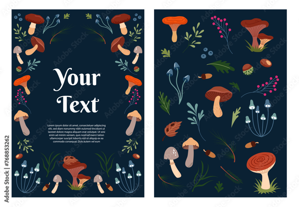 Beautiful frame for text and background with illustrations on forest ...