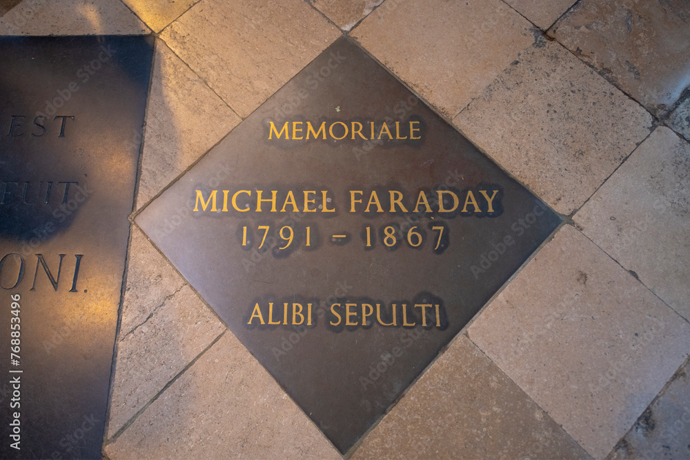 Faraday memorial in Westminster Abbey. The church is World Heritage ...