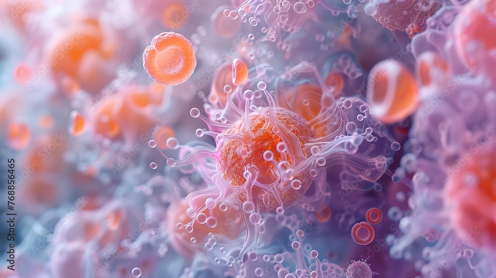 Close-up photography revealing the microscopic world of immune response ...
