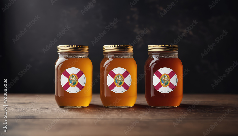 Collection of jars of different types of honey with flag Florida ... Collection of jars of different types of honey with flag Florida ...