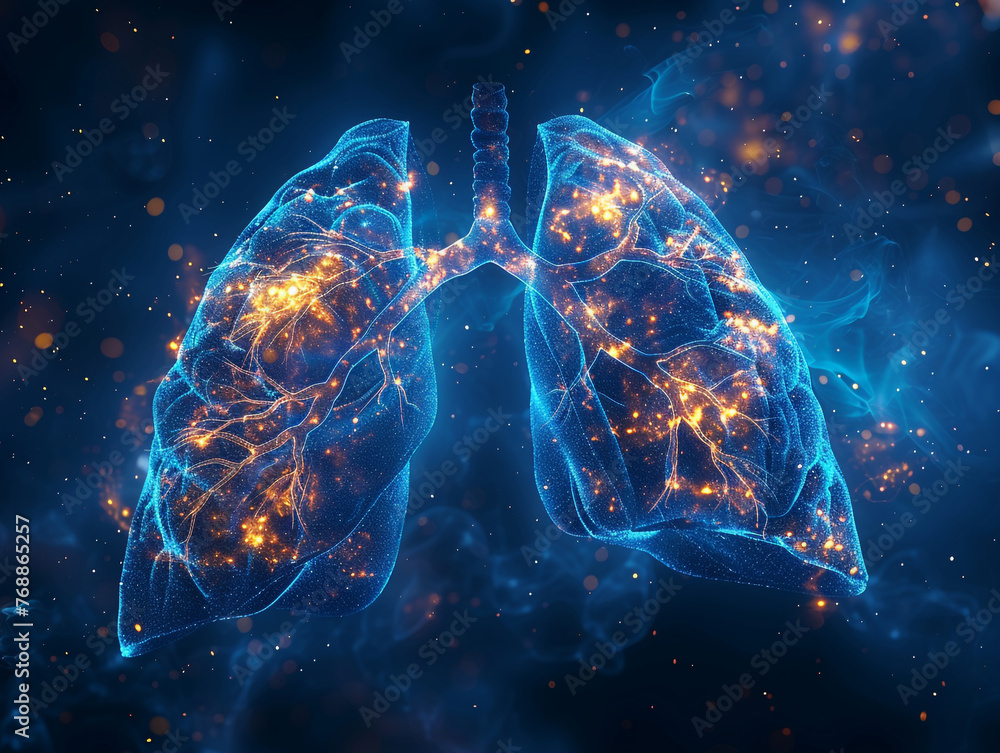 Graphic image of glowing human lungs in human body anatomy. Stock ...