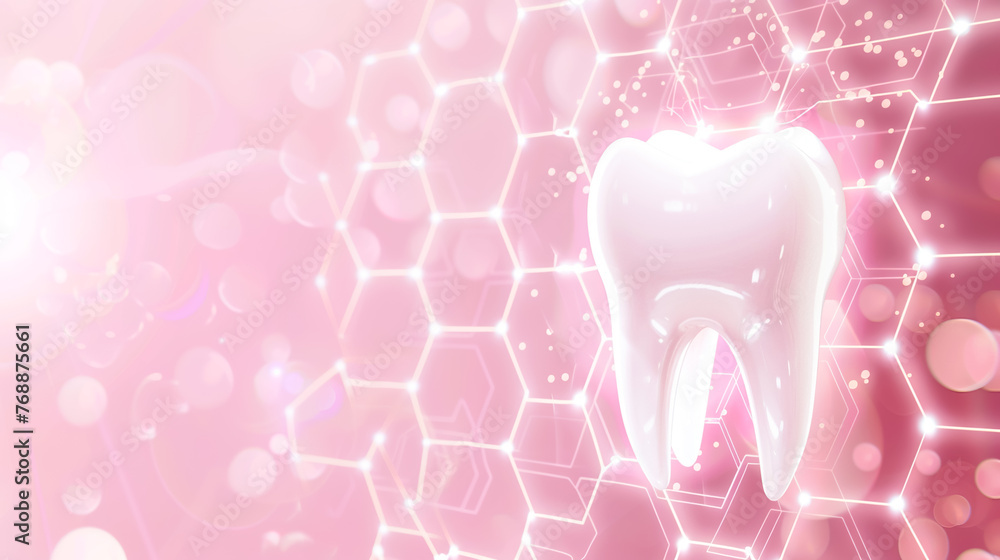 Tooth mockup with technology elements digital data and hexagons ...