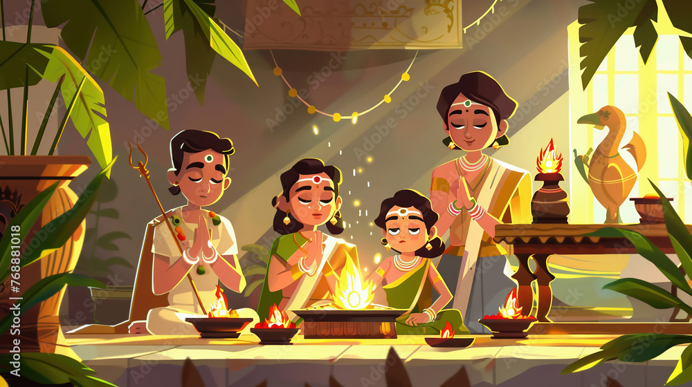 set of Vishu a cartoon characters and design elements. On Vishu day ...